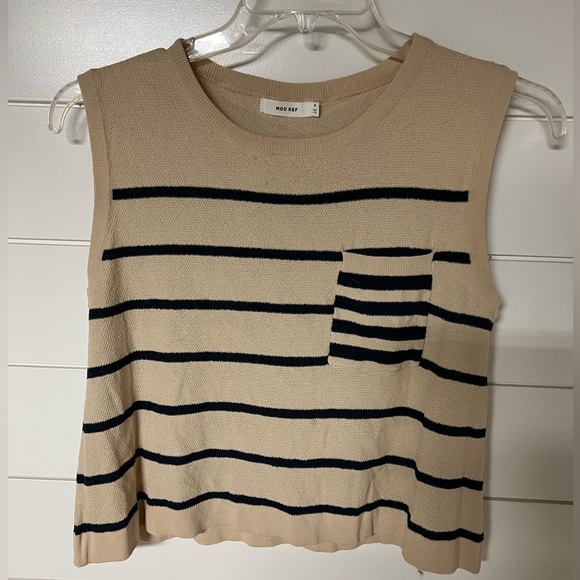 Mod Ref | Tops | Cream And Blue Striped Tank Top | Poshmark